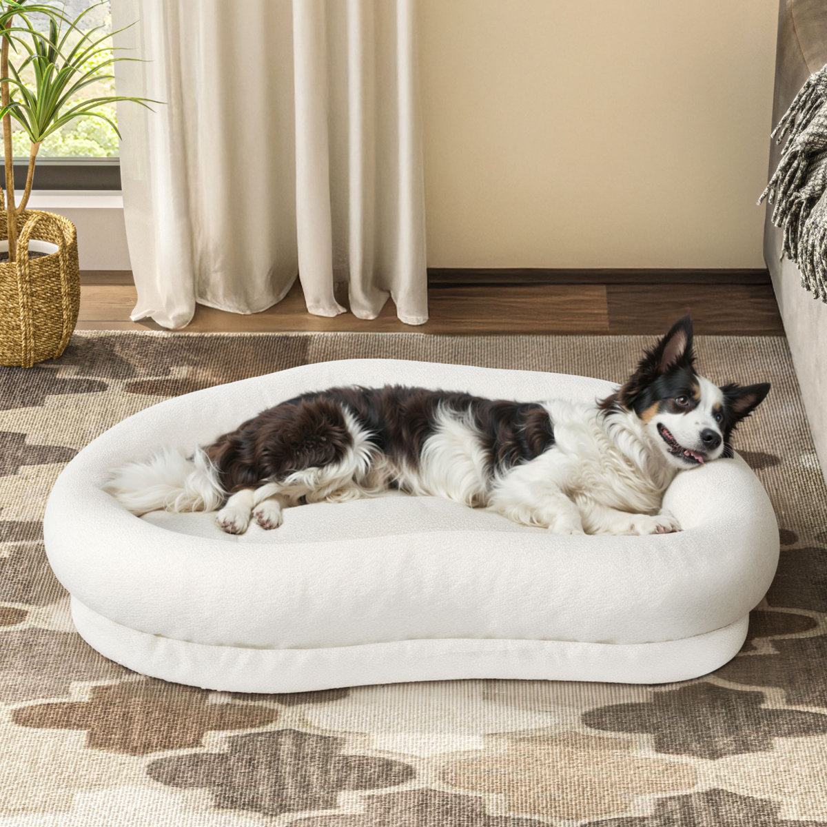 WOWMAX White Cloud-Shaped Pet Bed For Large Dogs, Oversized Soft Orthopedic Supportive Dog Bed ...